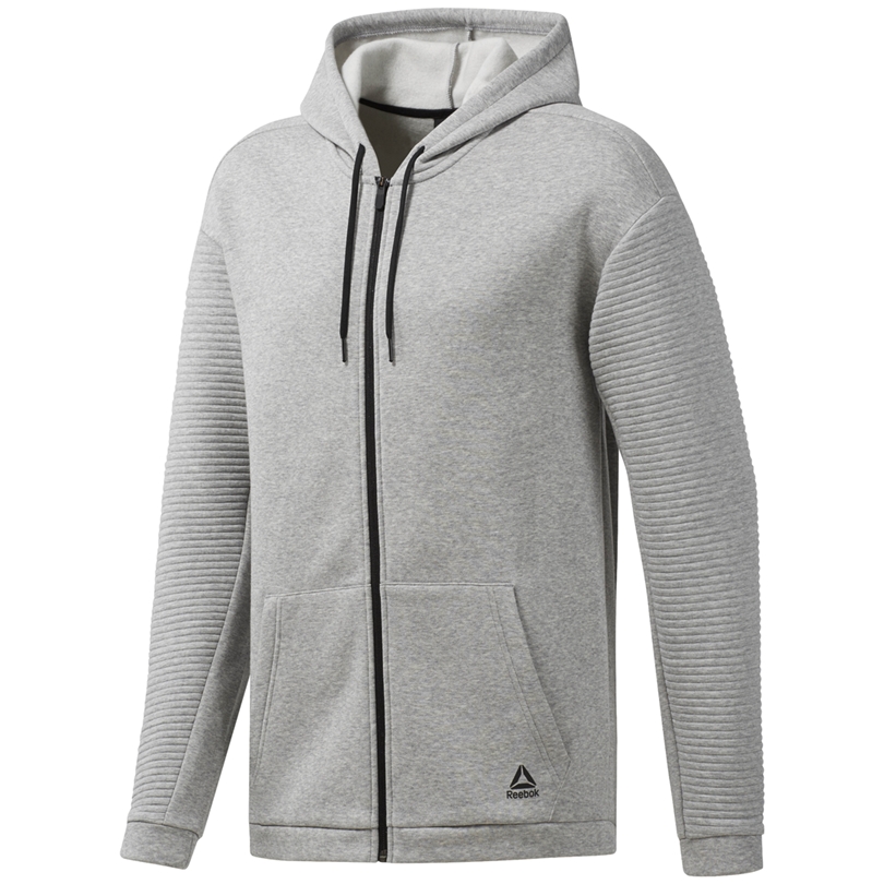 Reebok Workout Ready Full-Zip Fleece Hoodie (medium grey)