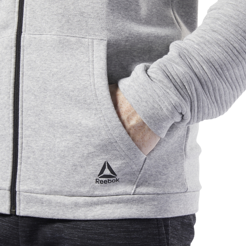 Reebok Workout Ready Full-Zip Fleece Hoodie (medium grey)